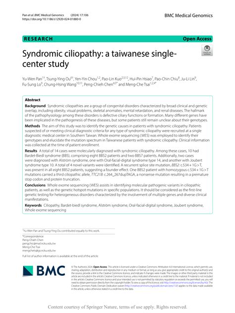 Pdf Syndromic Ciliopathy A Taiwanese Single Center Study