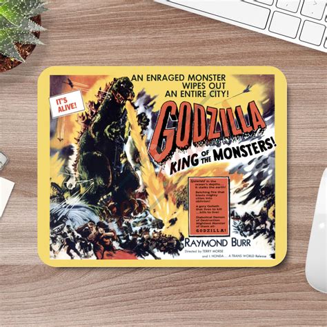 Godzilla Mouse Pad 1956 Godzilla King Of The Monsters Movie Poster Design 9x8 Inch Mouse Pad