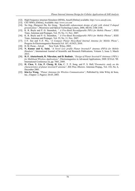 Planar Internal Antenna Design For Cellular Applications And Sar Analysis