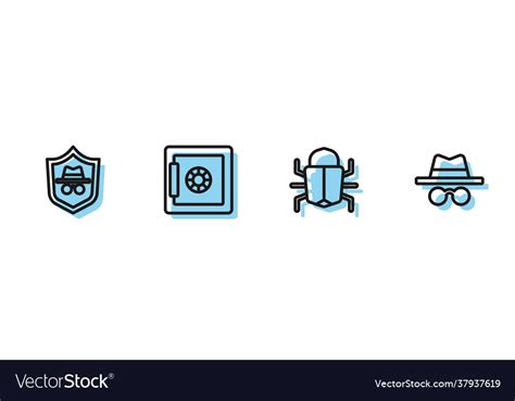 Set Line System Bug Incognito Mode Safe And Icon Vector Image