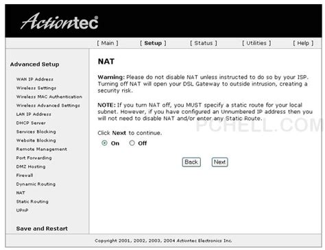 Actiontec GT WG NAT Settings