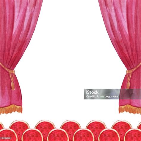 장면 커튼 수채화 프레임 서커스 극장 쇼 콘서트 그림 손으로 그린 수채화에 대한 스톡 벡터 아트 및 기타 이미지 수채화 Theatrical Performance 커튼