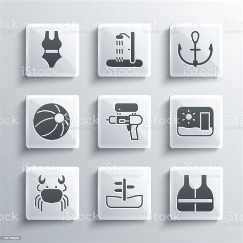 도로 교통 표지판 구명 조끼 여행 엽서 물 총 게 비치 볼 수영복 및 앵커 아이콘을 설정합니다 벡터 0명에 대한 스톡 벡터 아트 및 기타 이미지 Istock