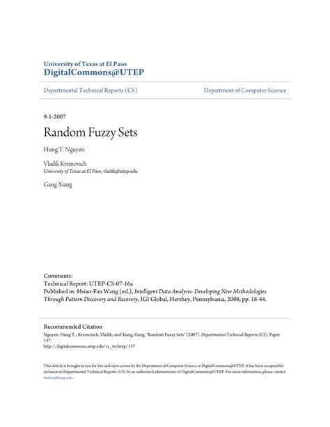 Pdf Random Fuzzy Sets
