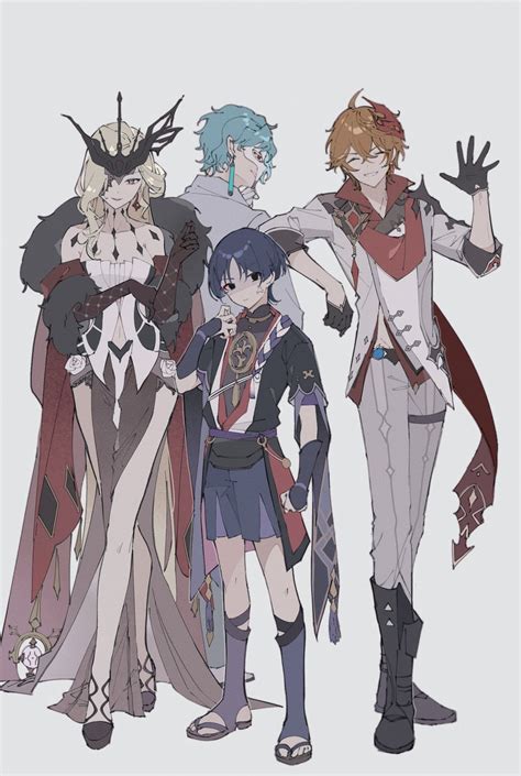 Tartaglia Scaramouche Signora And Dottore Genshin Impact Drawn By