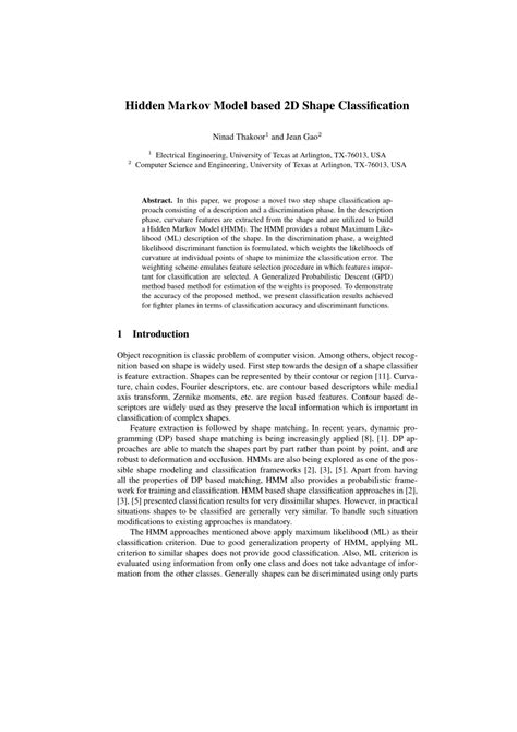 Pdf Hidden Markov Model Based 2d Shape Classification
