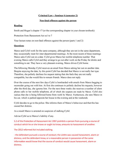 Seminar 6 Criminal Law Tutorial Preparation For The Non Fatal
