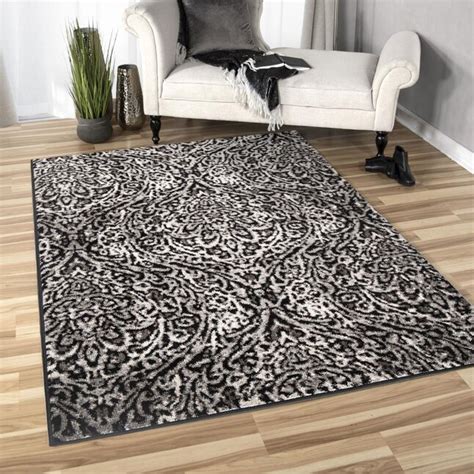 Orian Rugs Sedona Malden 8 X 10 Ft Charcoal Indoor Damask Mid Century