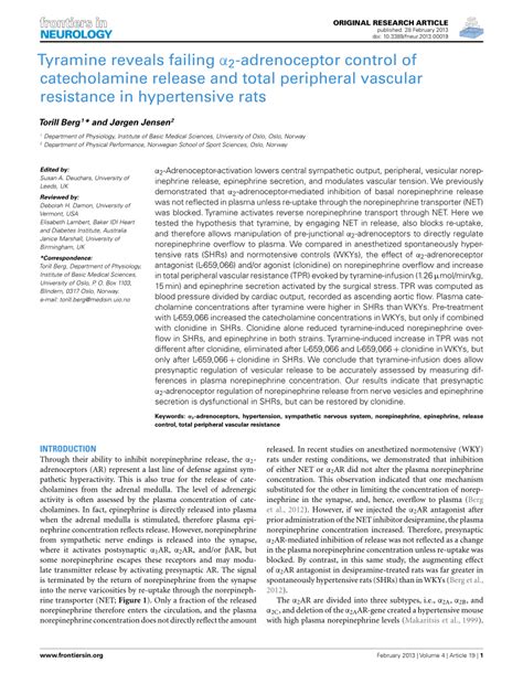 Pdf Tyramine Reveals Failing α2 Adrenoceptor Control Of Catecholamine