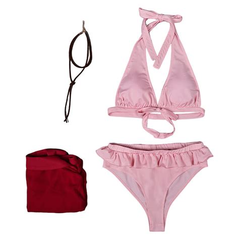 Final Fantasy Vii Aerith Gainsborough Women Pink Bikini Set Swimsuit C