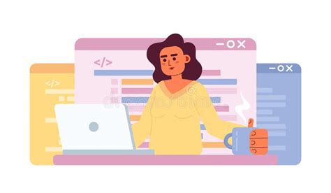 Writing Code Job Flat Concept Vector Spot Illustration Stock Vector