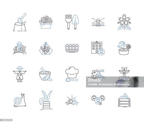 농업 사업 개요 아이콘 모음입니다 자르기 파종 농사 경작 수확 번성 경작 벡터 및 일러스트레이션 개념 세트 수확 농업 관련 산업