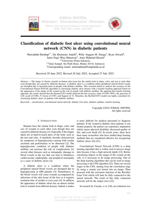 Pdf Classification Of Diabetic Foot Ulcer Using Convolutional Neural Network Cnn In Diabetic