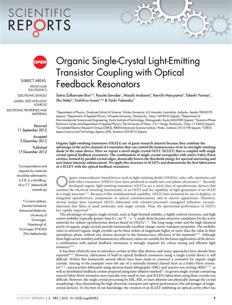 Pdf Organic Single Crystal Light Emitting Transistor Coupling With