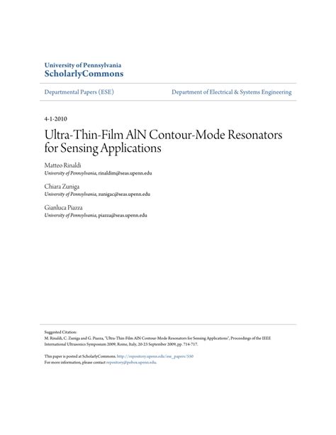 Pdf Ultra Thin Film Aln Contour Mode Resonators For Sensing Applications