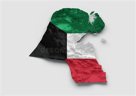 kuwait map flag shaded relief color height map on white background 3d