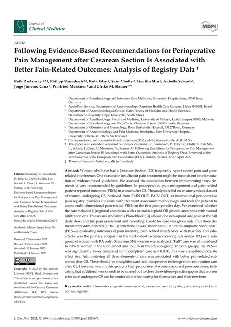 Pdf Following Evidence Based Recommendations For Perioperative Pain