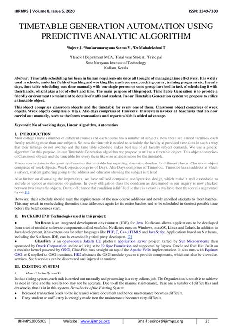 Pdf Timetable Generation Using Predictive Analytic Algorithm
