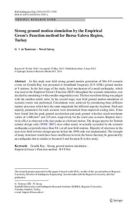 Pdf Strong Ground Motion Simulation By The Empirical Greens Function