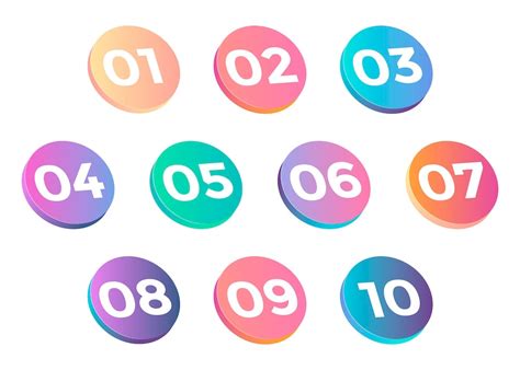 1에서 10까지의 3d 스타일 글머리 기호 숫자 그림 프리미엄 벡터
