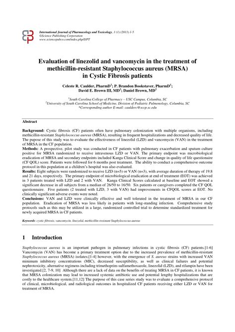 Pdf Evaluation Of Linezolid And Vancomycin In The Treatment Of Methicillin Resistant