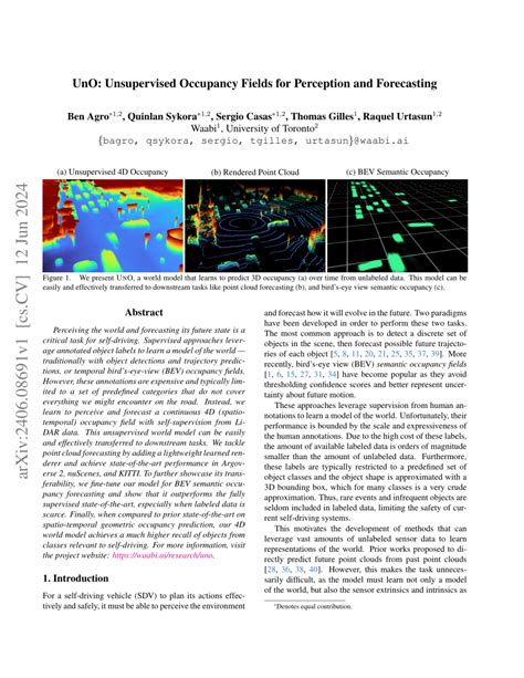 Pdf Uno Unsupervised Occupancy Fields For Perception And Forecasting