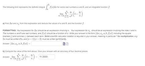 Solved The Following Limit Represents The Definite Integral Chegg Com