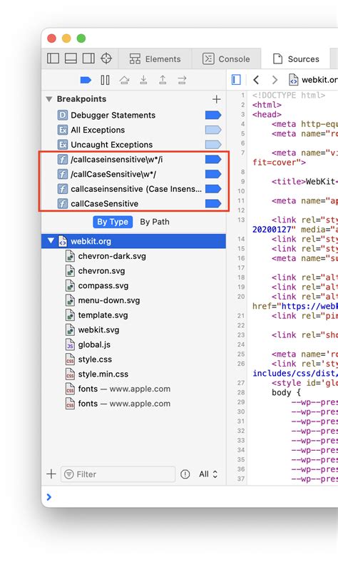 Symbolic Breakpoints WebKit