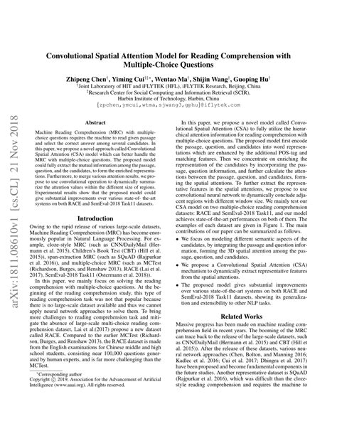 Pdf Convolutional Spatial Attention Model For Reading Comprehension With Multiple Choice Questions