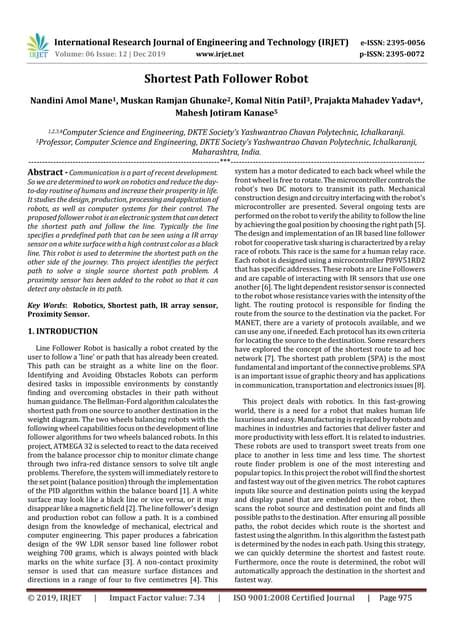 Irjet Shortest Path Follower Robot Pdf