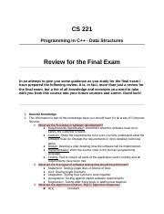 221 Final Exam Study Guide Docx CS 221 Programming In C Data Structures Review For The Final