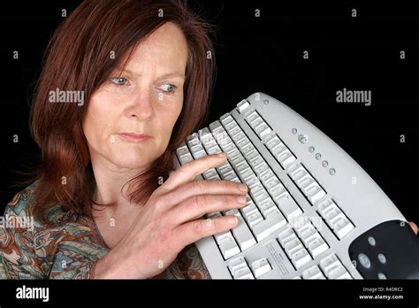 Woman With Pc Keyboard Stock Photo Alamy