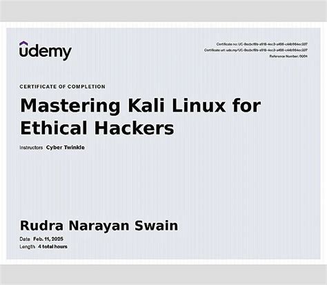 Cybersecurity Kalilinux Ethicalhacking Professionaldevelopment… Rudra Narayan Swain