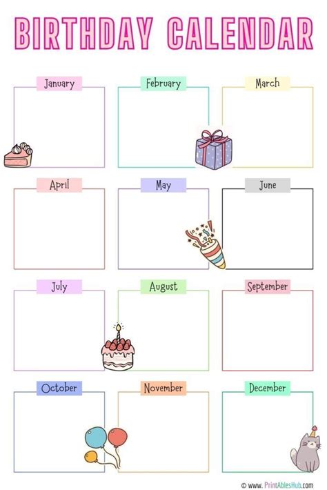 Best 12 26 Cute And Free Printable Birthday Calendar Templates Artofit