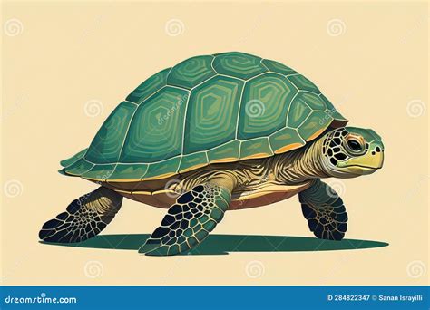 Illustration Of A Turtle On A Green Background In Cartoon Style Ai Generative Stock