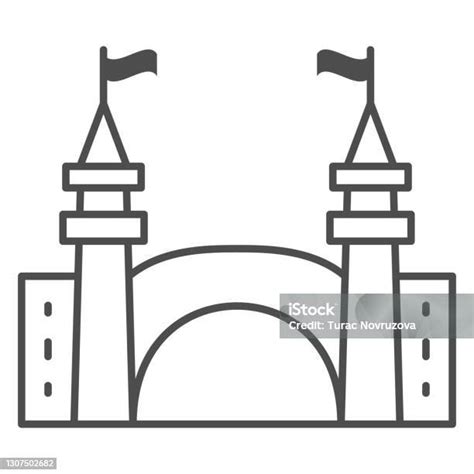 게이트 에서 놀이 공원 얇은 라인 아이콘 놀이기구 개념 흰색 배경에 성 실루엣 사인 모바일 및 웹 디자인을위한 윤곽 스타일의 놀이 공원 입구 아이콘 벡터 그래픽 건물 외관에