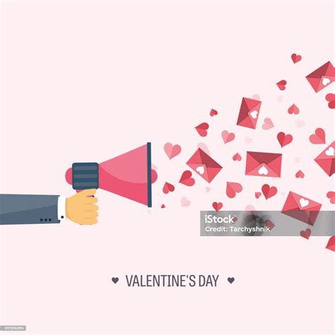 벡터 삽화 평편 배경에 더해진 라우드스피커 사랑 하트 발렌타인 데이 광고에 대한 스톡 벡터 아트 및 기타 이미지 광고 단일 객체 벡터 Istock