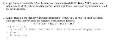 Solved 2 1 Pt Convert Convert The 32 Bit Hexadecimal Chegg Com