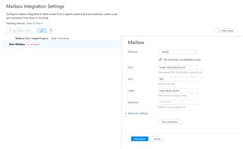 Mailbox Integration Youtrack Server