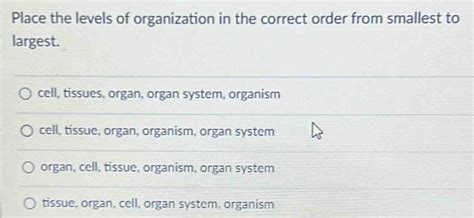Solved Place The Levels Of Organization In The Correct Order From