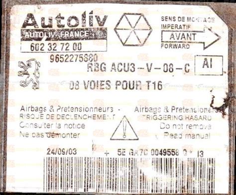Airbag Crash Cleaner Autoliv 602327200 Peugeot 206 9652275880 Ai Eeprom 95080