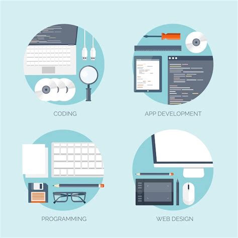 Premium Vector Vector Illustration Flat Computing Backgrounds Set With Icons Lines Programming
