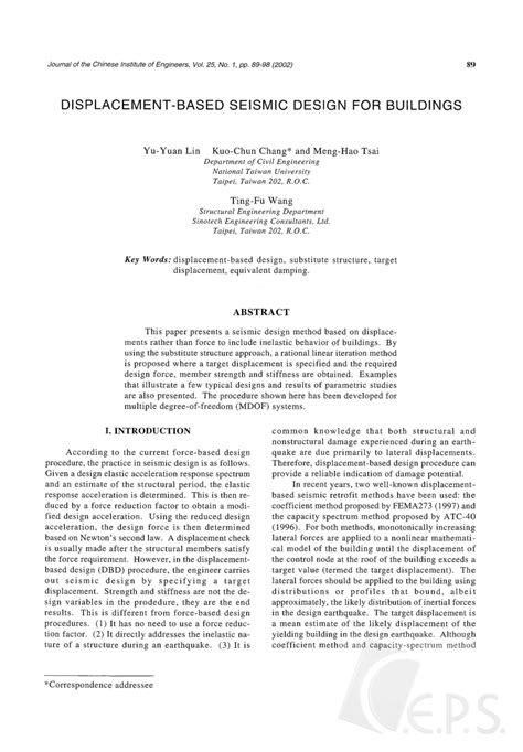 Pdf Displacement‐based Seismic Design For Buildings
