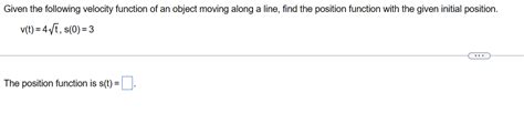 solved given the following velocity function of an object
