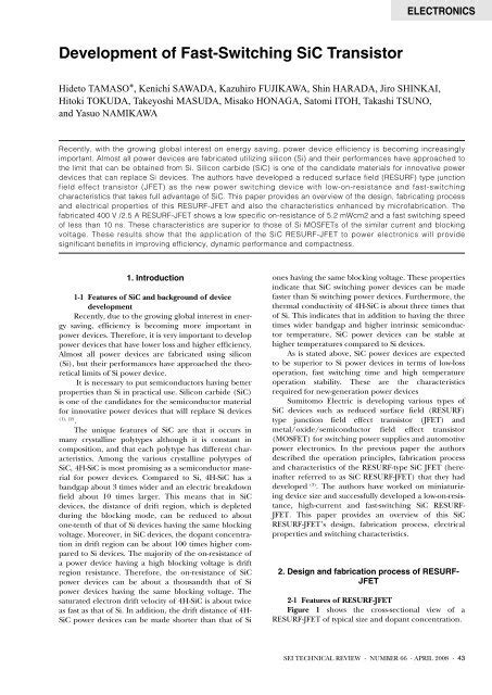 Development Of Fast Switching Sic Transistor Sumitomo Electric