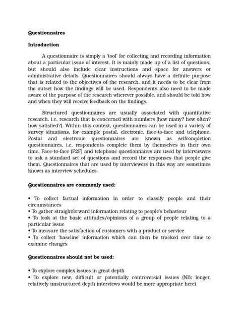 Questionnaires Questionnaire Quantitative Research Free 30 Day Trial Scribd