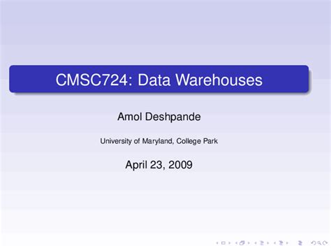 Data Warehouses Lecture Slides Data Base Management Systems Cmsc 724 Docsity
