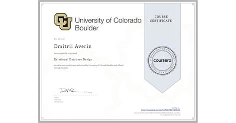 Dmitry A On Linkedin Completion Certificate For Relational Database Design