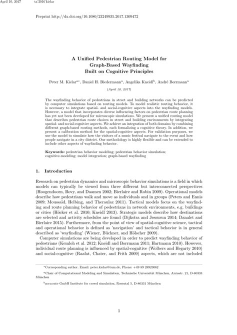 Pdf A Unified Pedestrian Routing Model For Graph Based Wayfinding Built On Cognitive Principles