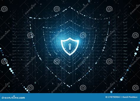 Glowing Polygonal Web Security Shield Hologram On Background Digital